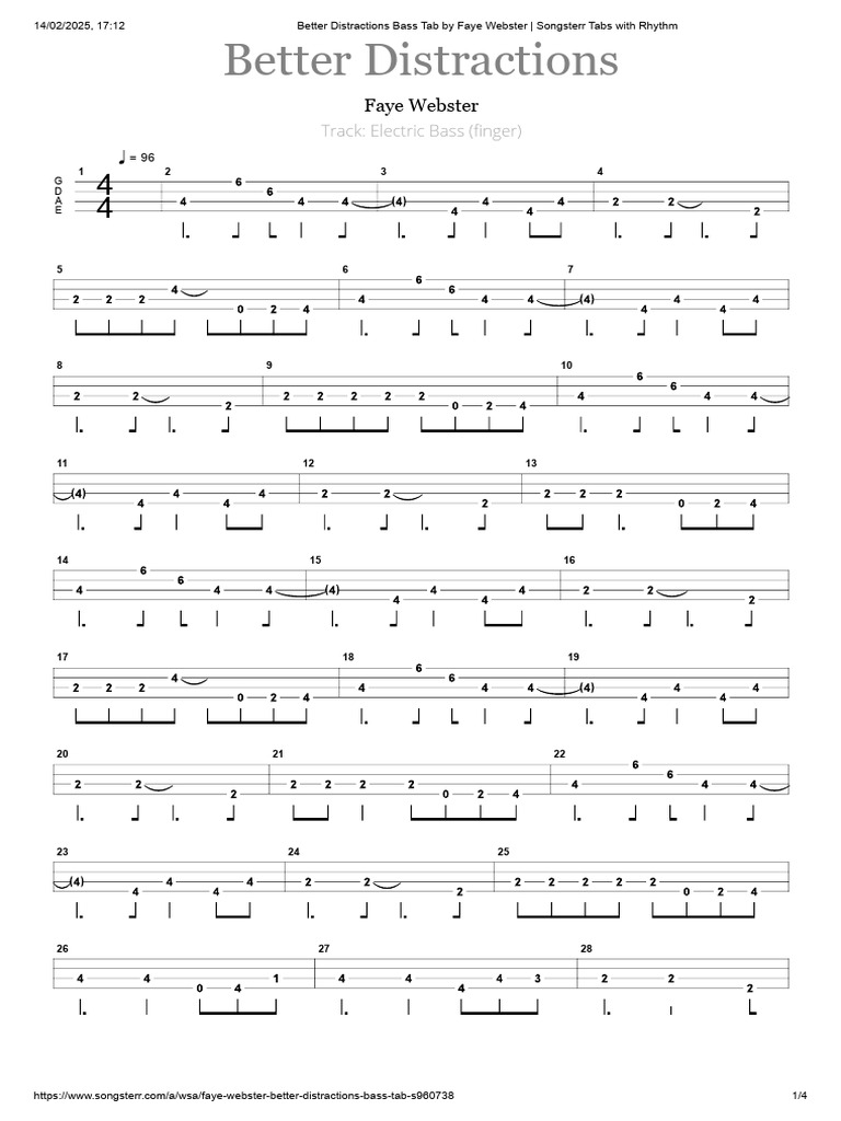 Better Distractions Bass Tab by Faye Webster - Songsterr Tabs With ...