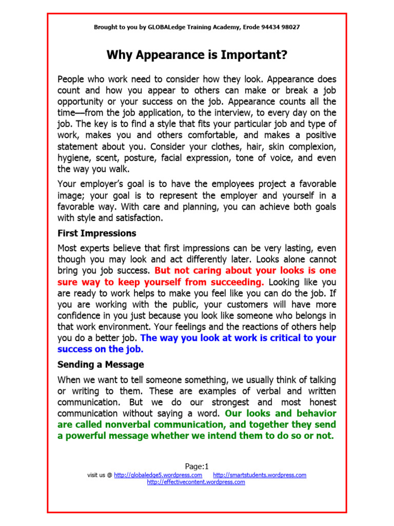 Why Appearance Is Important | PDF | Clothing | Nonverbal Communication
