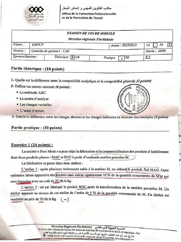 EFM 2022 OFPPT Fes Mekness CAE | PDF