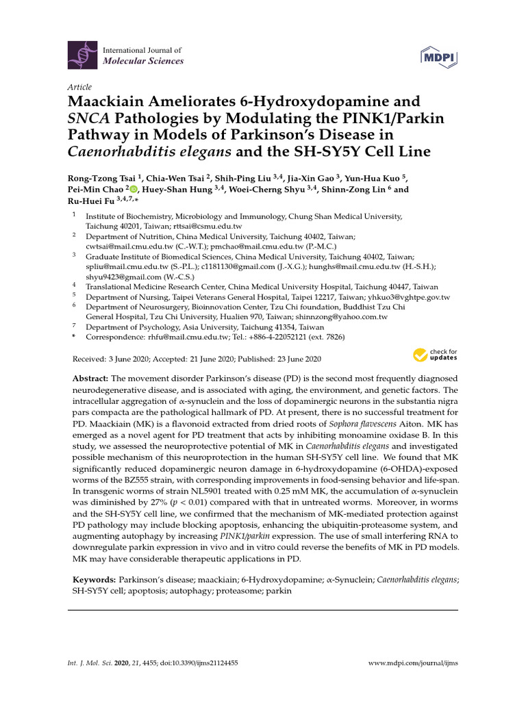 15. Maackiain Ameliorates 6-Hydroxydopamine and SNCA Pathologies. Ijms ...