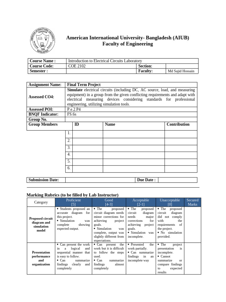 IEC LAB_PROJECT RUBRIC_v2 | PDF | Simulation | Electrical Engineering