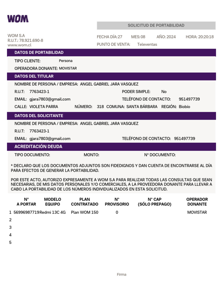Contrato de Portabilidad | PDF