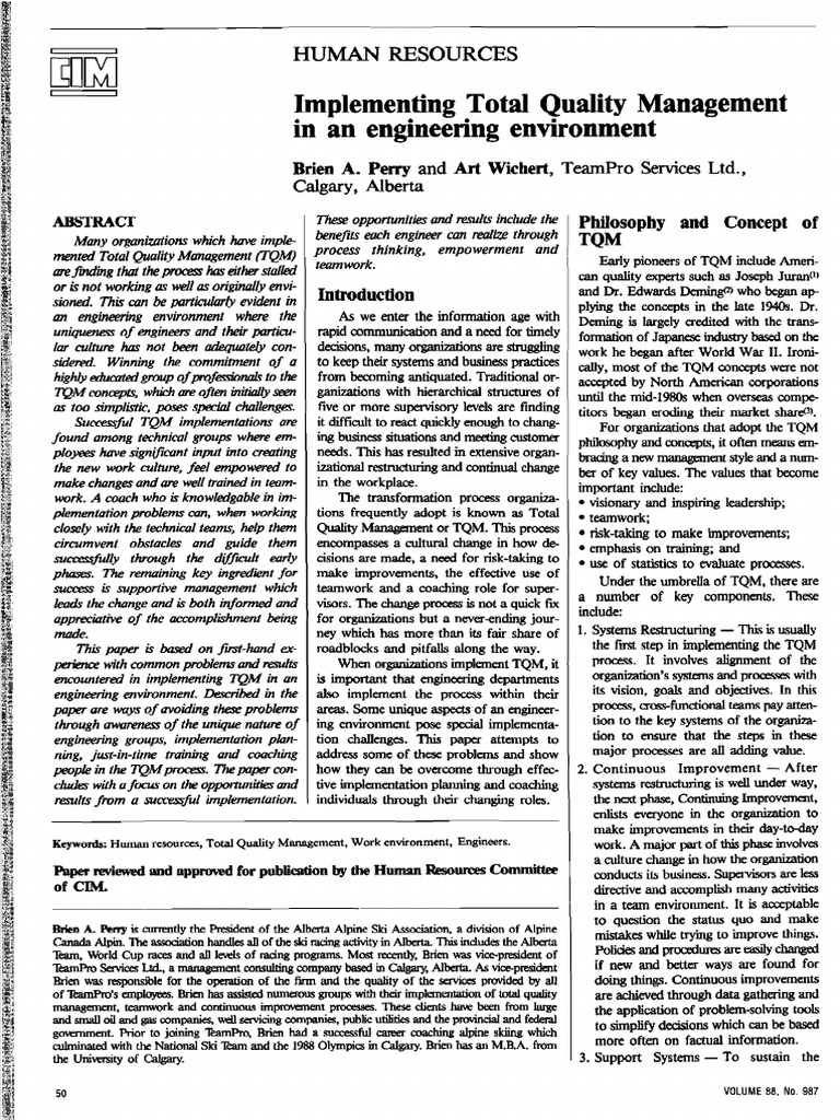 TQM Implementation in Engineering | PDF | Goal | Quality Management