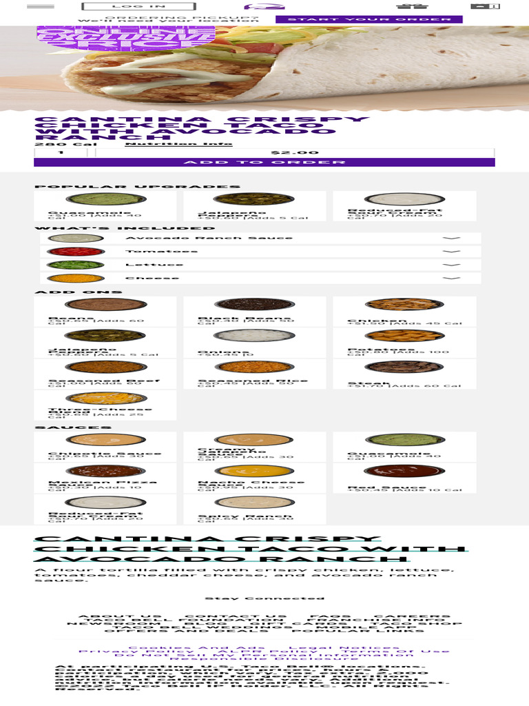 Cantina Crispy Chicken Taco Taco Bell® | PDF | Taco | Sauce