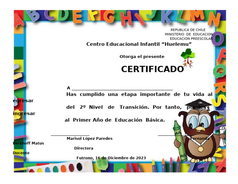 Certificado de Egreso Educación Preescolar | PDF