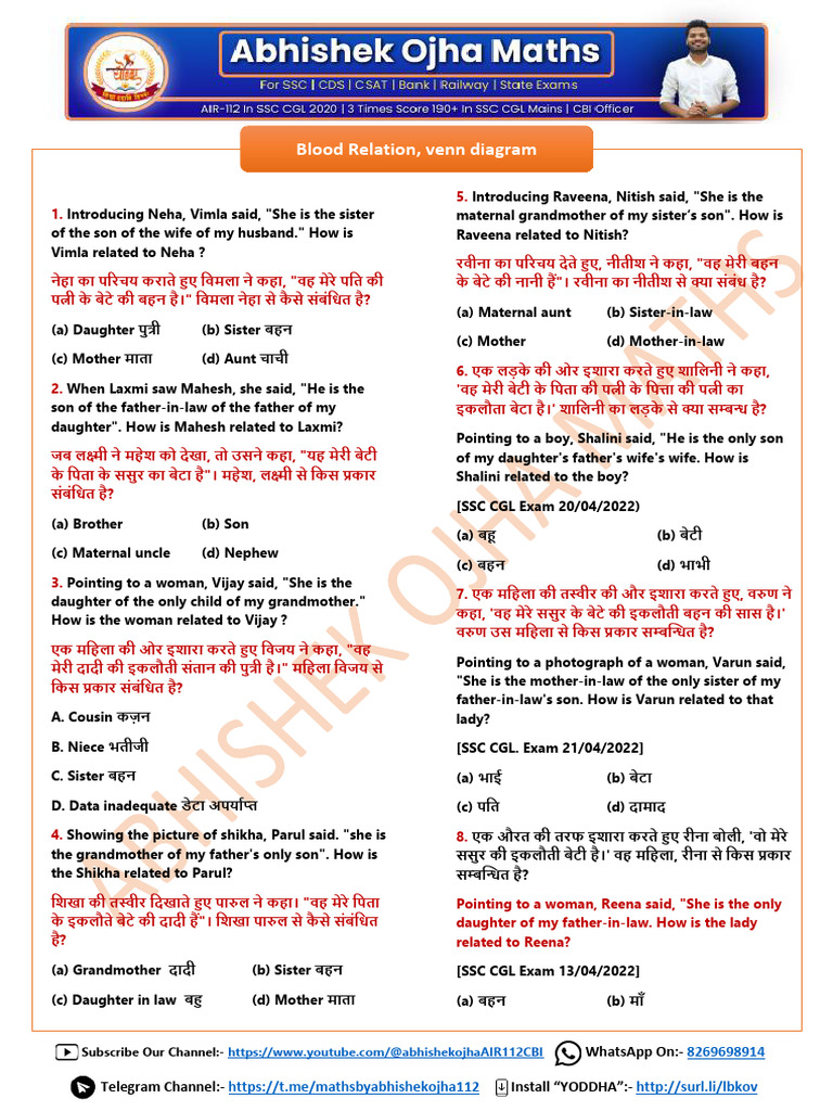 Blood Relation and Venn Diagram | PDF