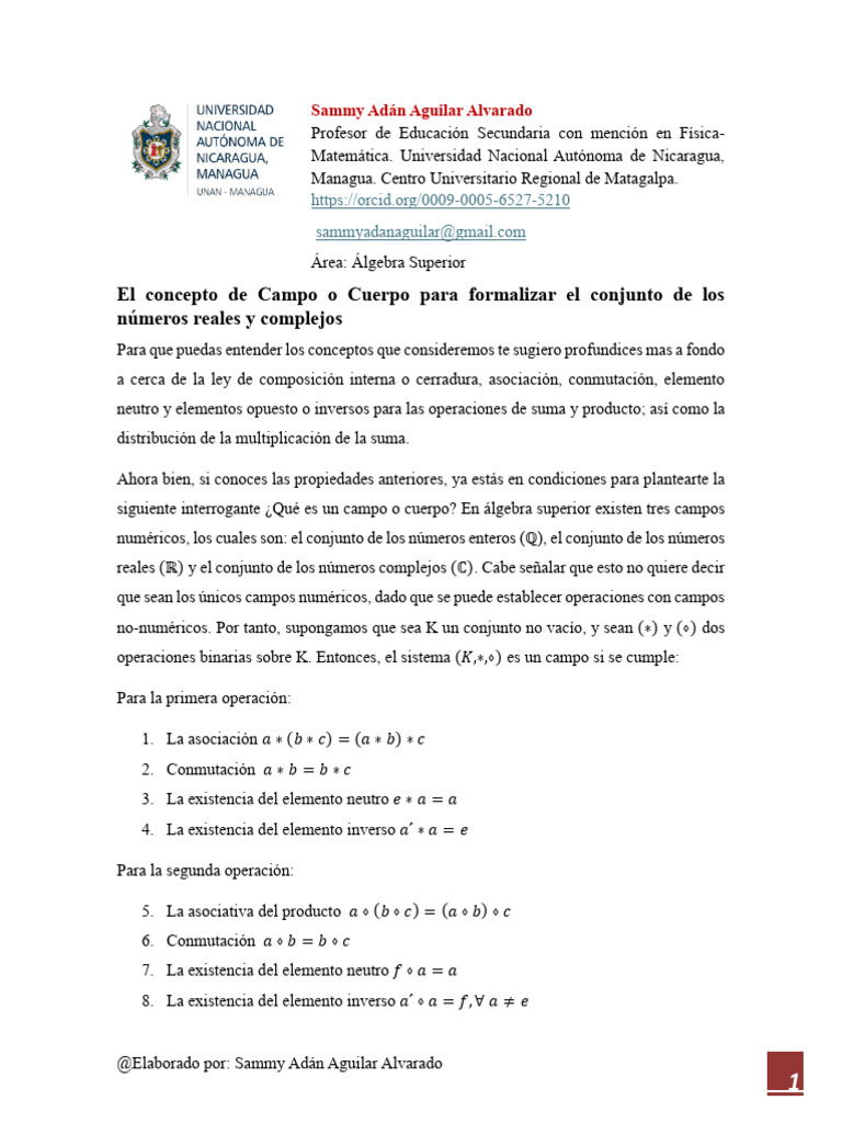 Propiedades de Campos Numéricos | PDF | Campo (Matemáticas) | Matemáticas