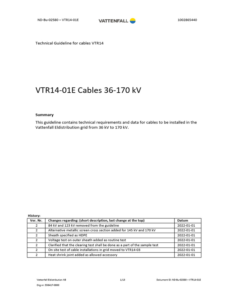 Vattenfall Cable Guidelines 36-170 kV | PDF | Insulator (Electricity ...