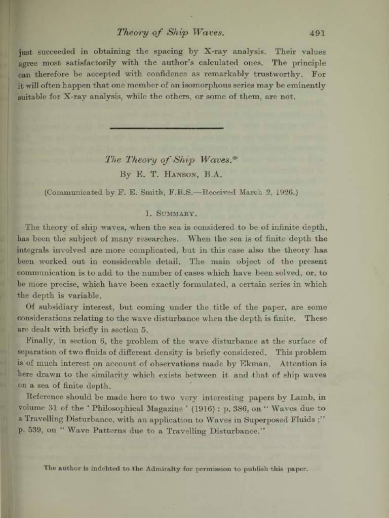 Theory of ship Waves | PDF | Force | Waves
