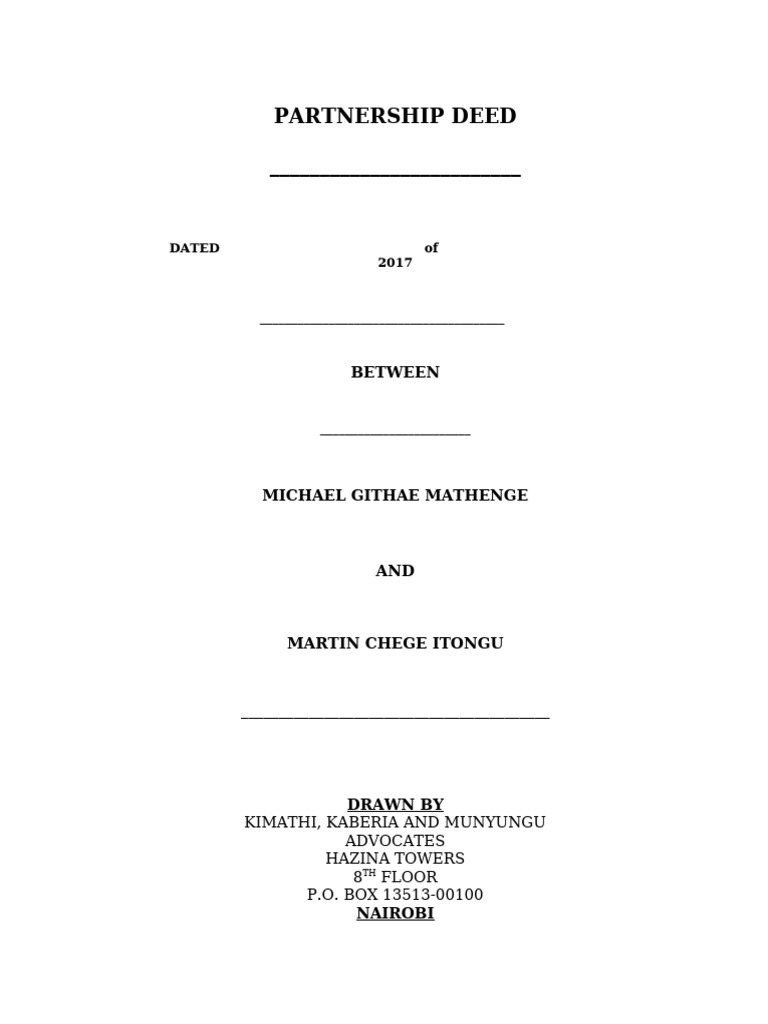 Partnership Deed for Martin Chege | PDF | Partnership | Expense