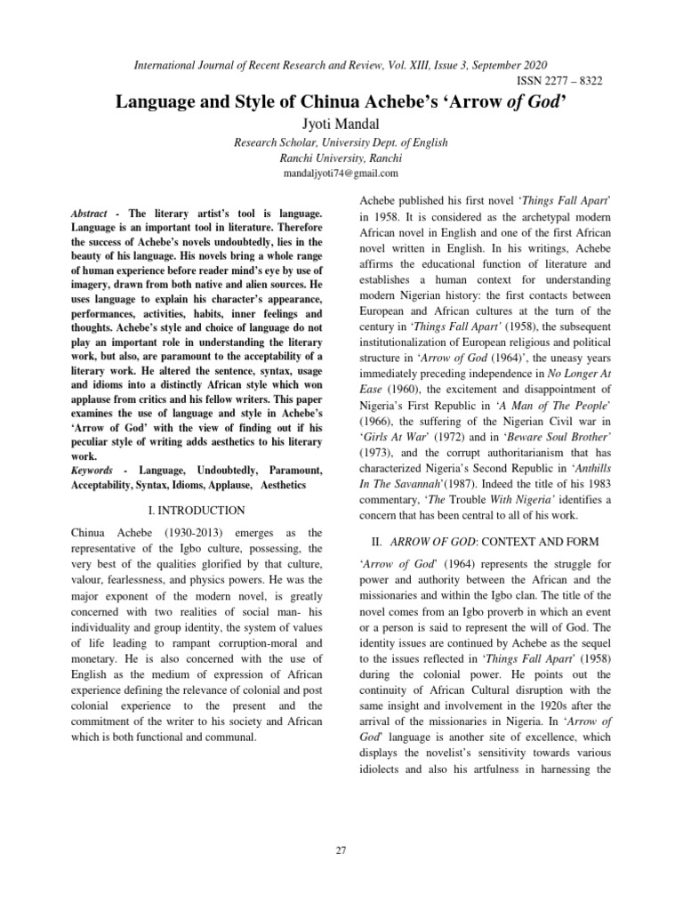 Achebe's Language in 'Arrow of God' | PDF