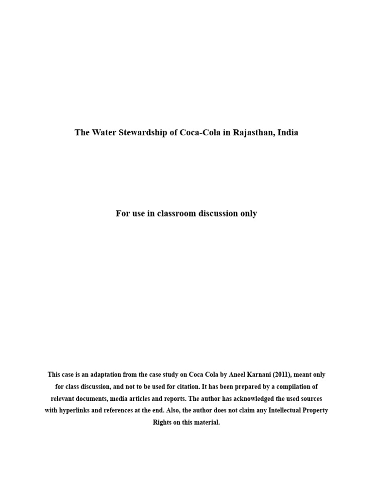 Coca-Cola's Water Stewardship in Rajasthan | PDF | Water Scarcity ...