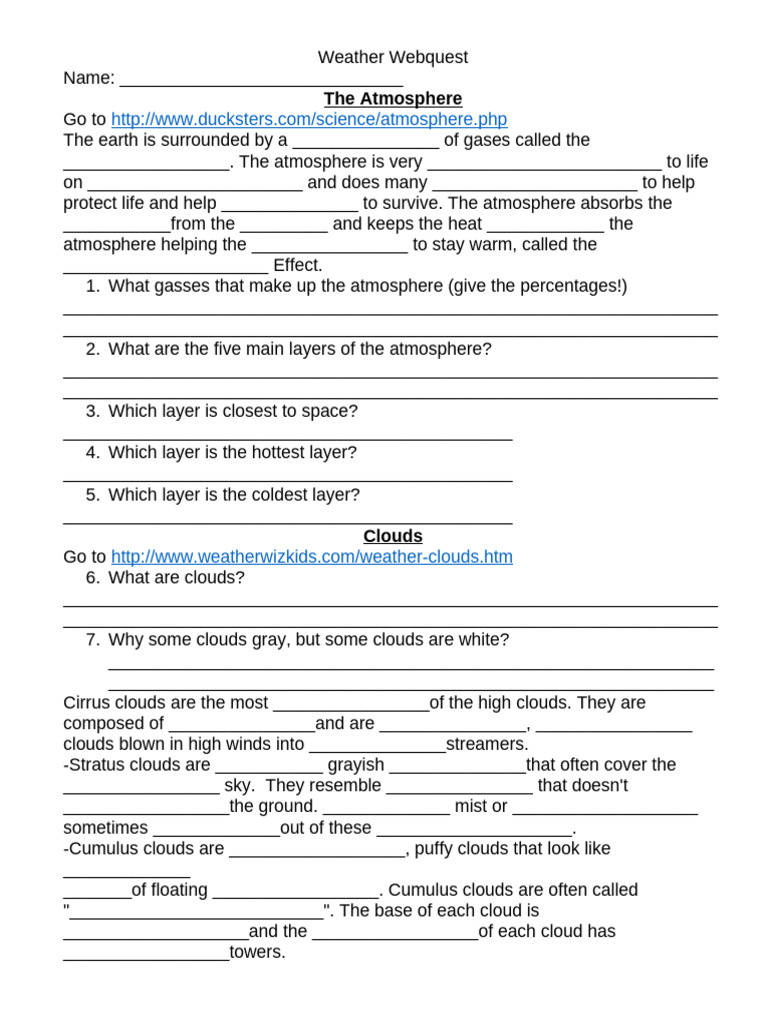Weather Webquest | PDF | Cloud | Wound