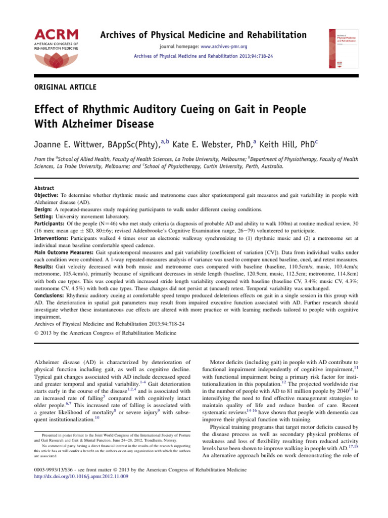 Effect of Rhythmic Auditory Cueing On Gait in People With Alzheimer ...