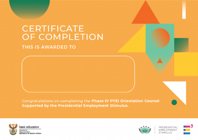 Ayanda PYEI BEEI Orientation Training Orientation Training Certificate ...