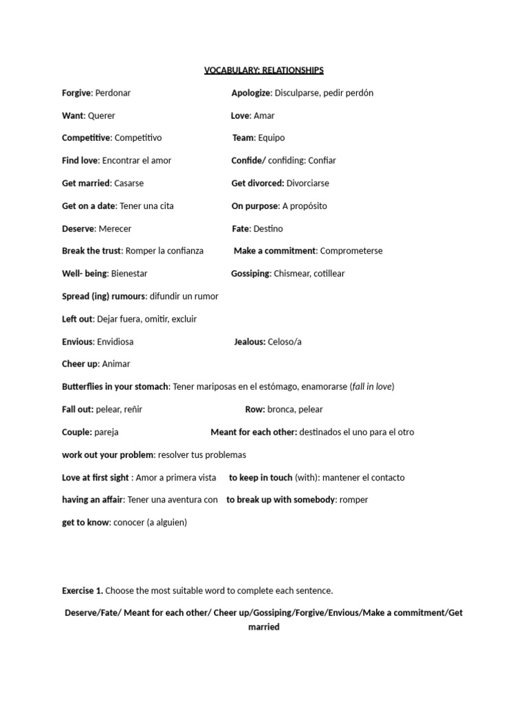 Vocabulary for Relationship Terms | PDF