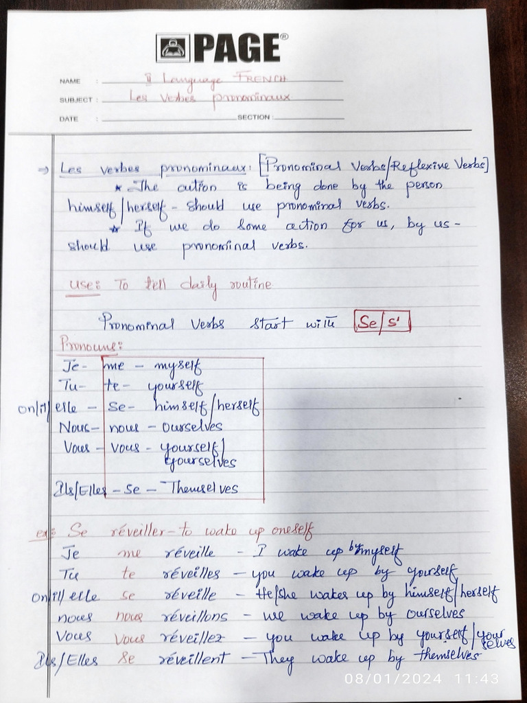 1st Yr Pronominal Verbs | PDF