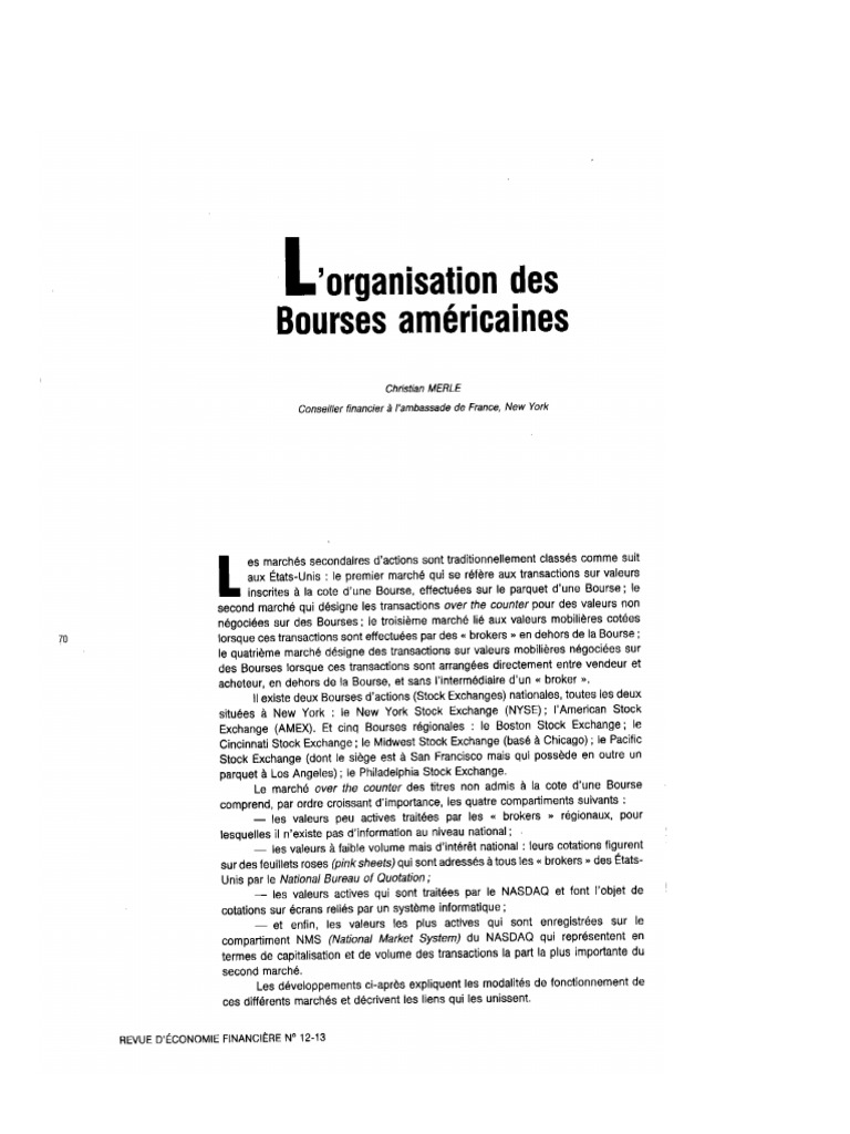 L Organisation Des Bourses Americaines | PDF
