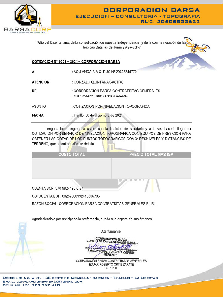 Propuesta Barsa - Lev. Top. Aqu Anqa | PDF | Topografía | Agrimensura