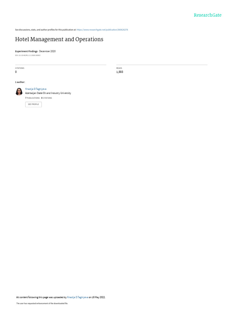 Hotel Management and Operations | PDF | Tourism | Project Management