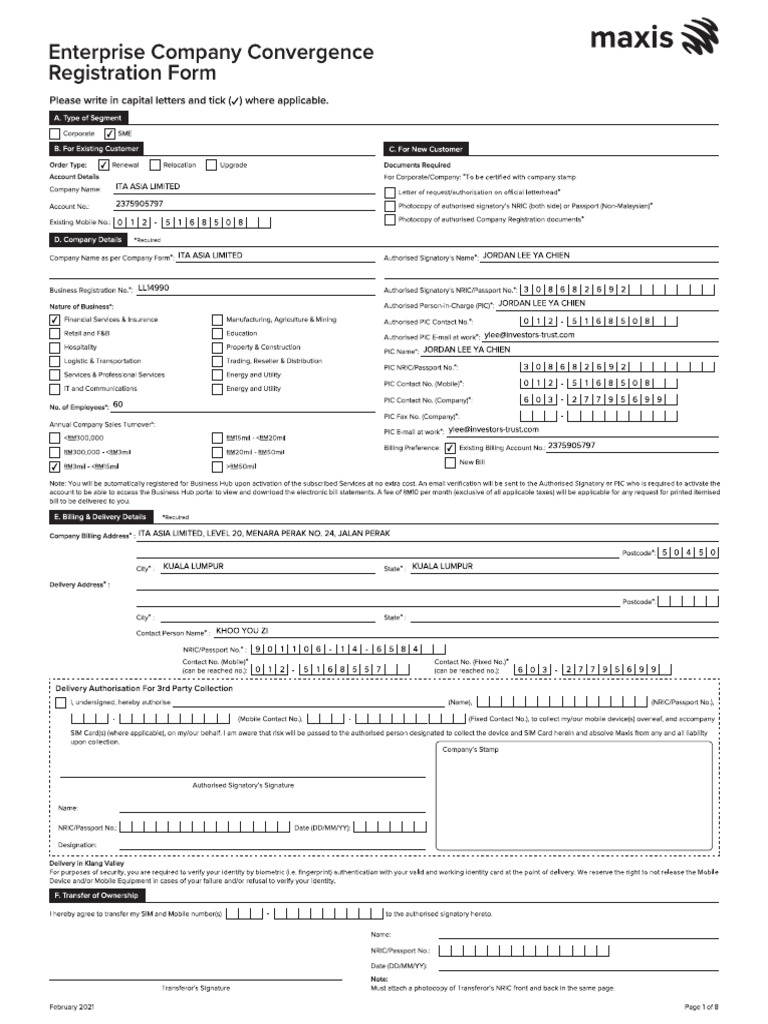 ITA Asia Limited - Maxis - MBP Convergence RF - Jordan - Signed | PDF