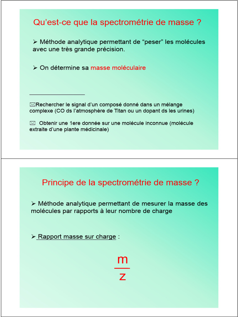 Principe de la spectrométrie de masse | PDF