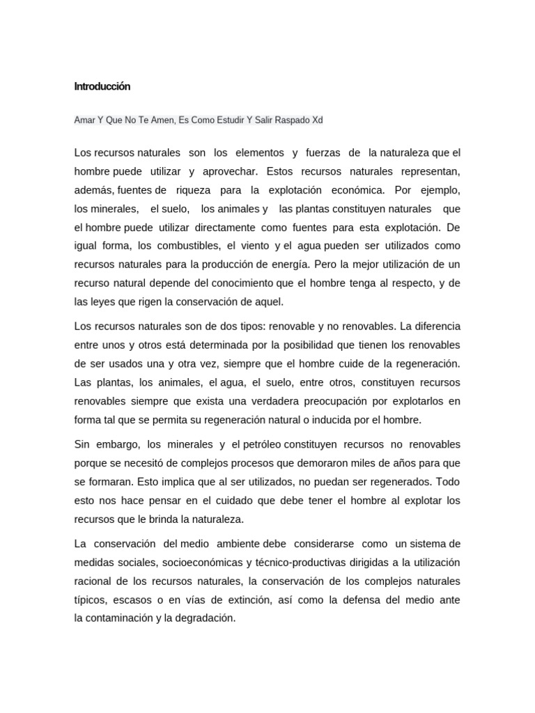 Tipos y Conservación de Recursos Naturales | PDF | Energía renovable ...