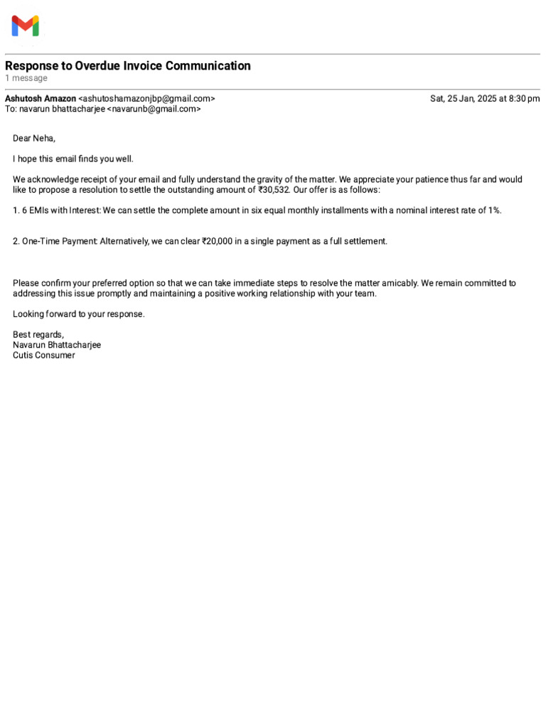 Gmail - Response To Overdue Invoice Communication | PDF