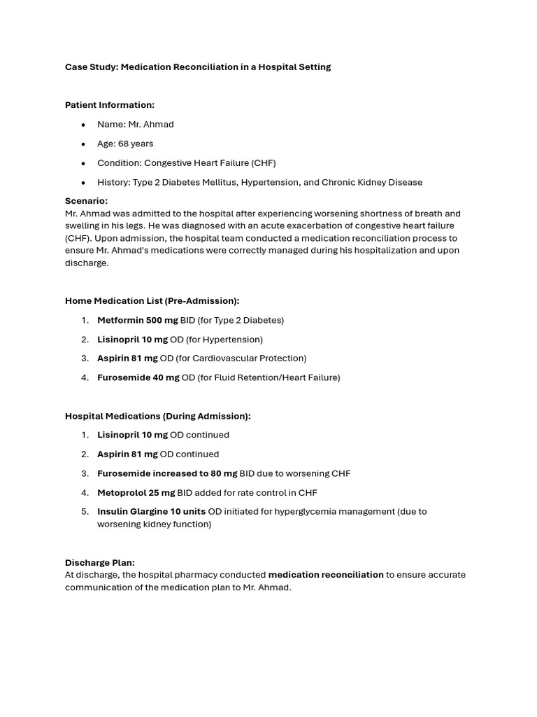 Medication Reconciliation Case Study | PDF
