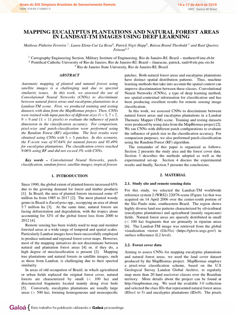 MAPPING EUCALYPTUS PLANTATIONS AND NATURAL FOREST AREAS IN LANDSAT-TM IMAGES USING DEEP LEARNING ...
