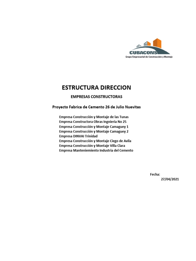 FCNvtas Estructura Empresas Constructoras 270421 | PDF | Equipos de beisbol