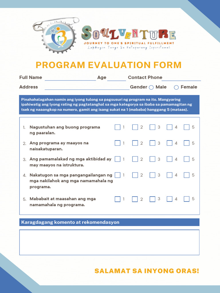 Soulventure Evaluation Form 1 | PDF