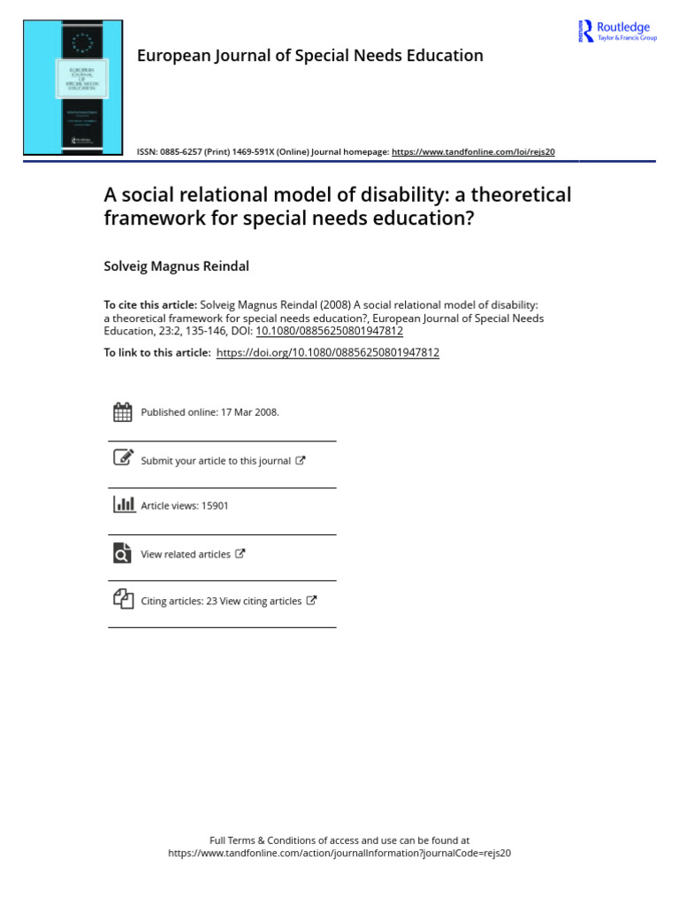 Reindal 2008 - A Social Relational Model of Disability A Theoretical ...