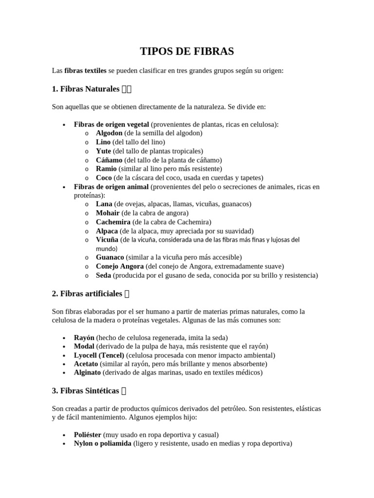 TIPOS DE FIBRAS | PDF
