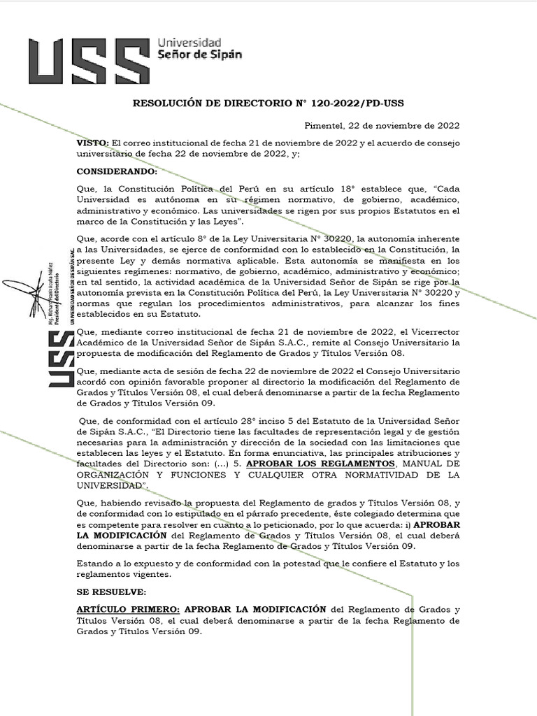 Reglamento Grados y Titulos | PDF | Regulación | Titulo academico