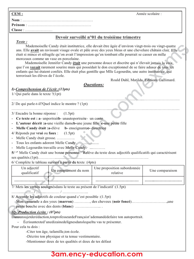 Dzexams 3am Francais 362593 | PDF