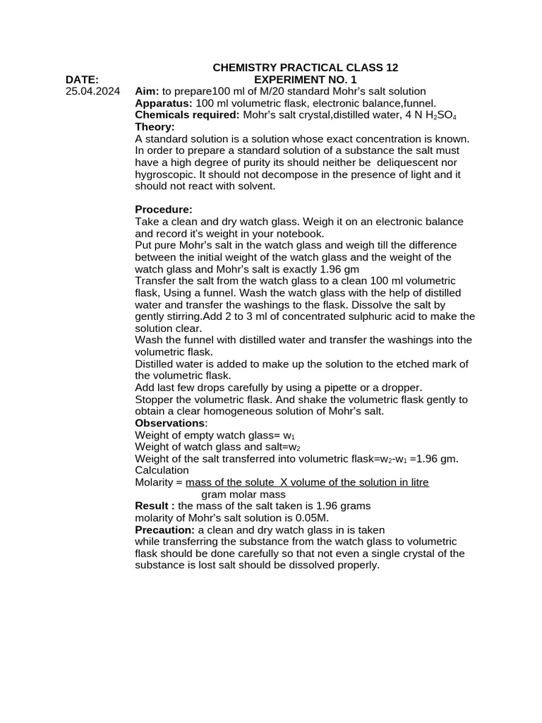 Chemistry Practical Class 12 | PDF | Volume | Physical Chemistry