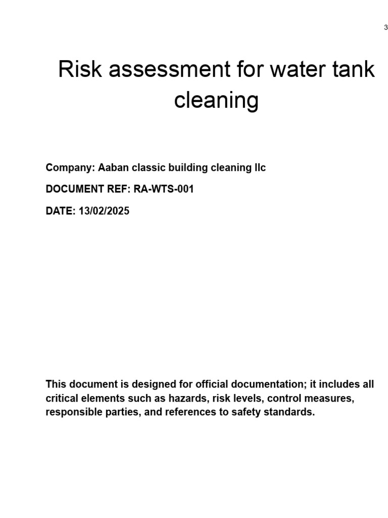 Rizk Assessment For Water Tank Cleaning | PDF | Personal Protective Equipment | Safety