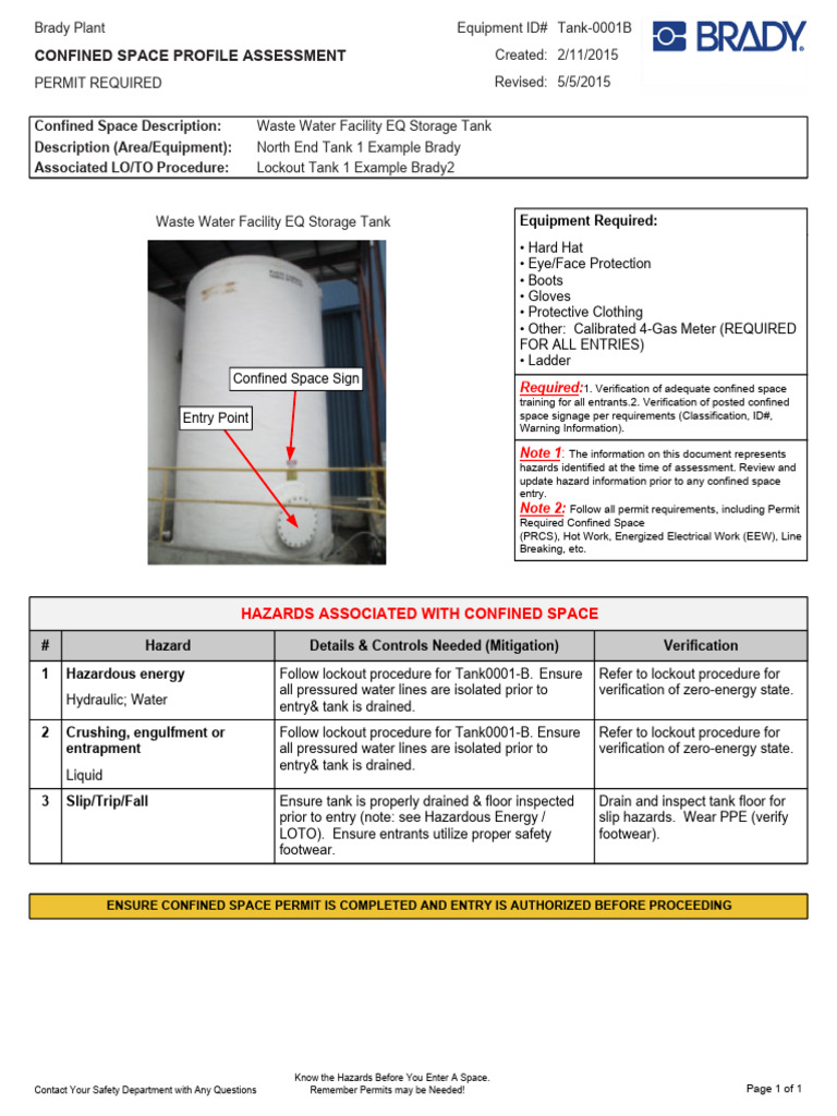 Confined Space Assessment Waste Water Tank | PDF | Combustion ...