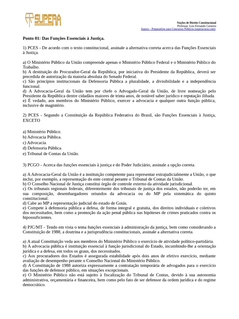 Caderno de Questões - PJC - Alunos - Aula 05-02 | PDF | Polícia | Governo