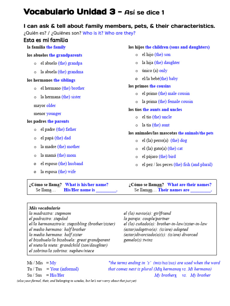 Filled Out Entreculturas 1 Unidad 3 Vocabulario | PDF