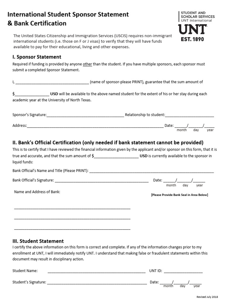 International Student Sponsor Statement Bank Certification | PDF ...