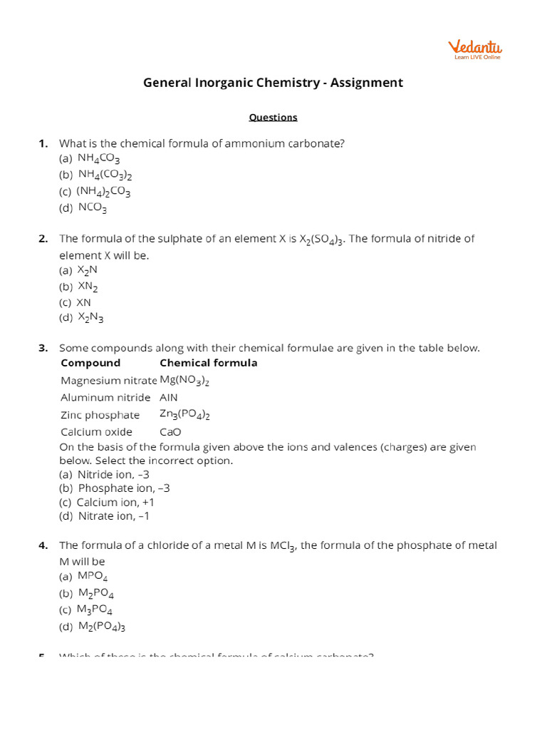 General Inorganic Chemistry - Assignment | PDF