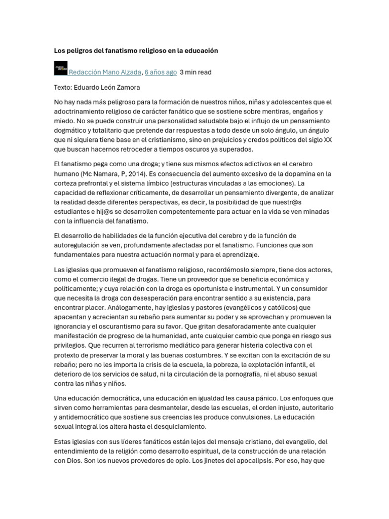 El Fanatismo Religioso | PDF