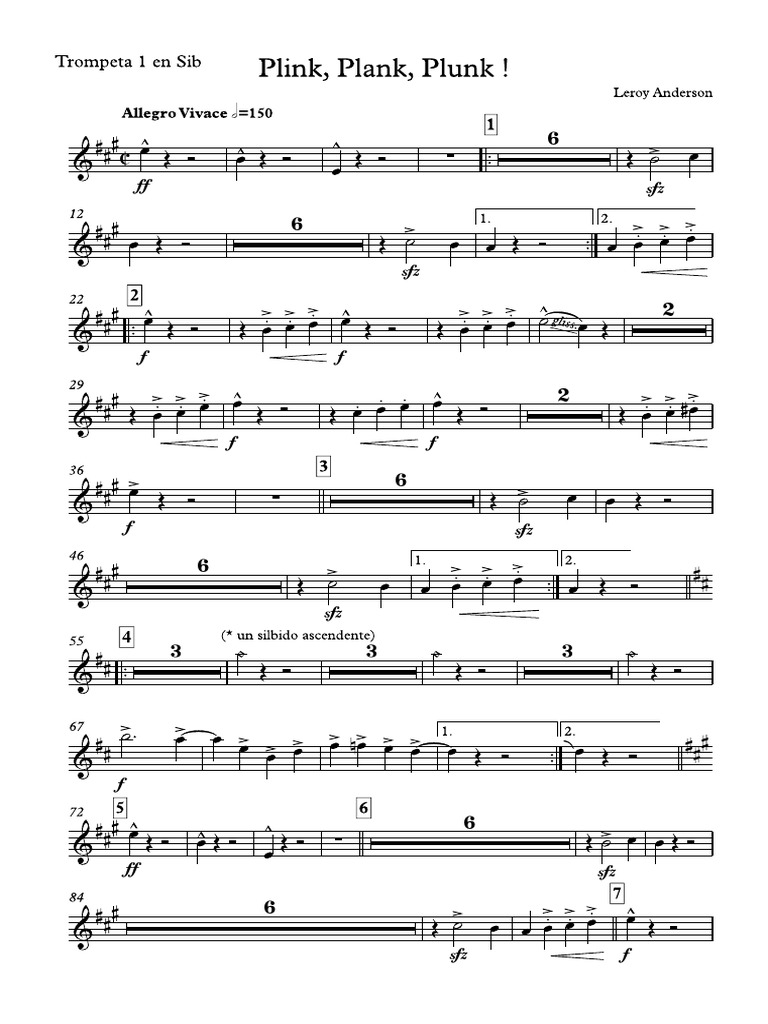 Copia de Plink, Plank, Plunk ! - OCISM - Trompeta 1 | PDF