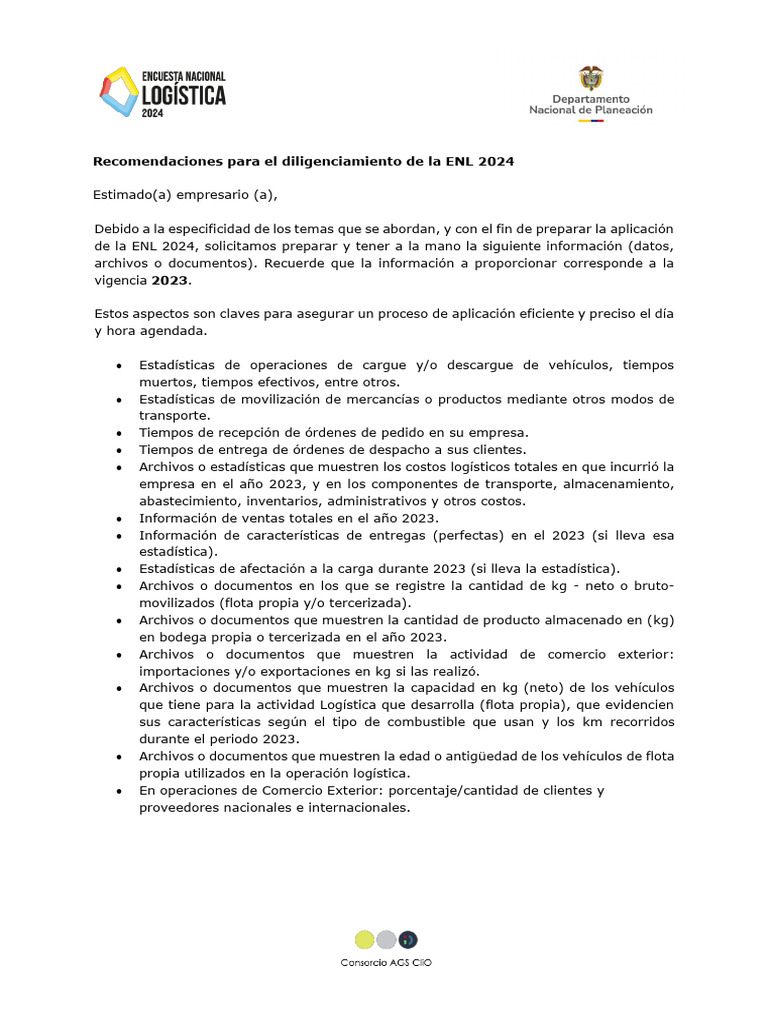 Recomendaciones Diligenciamiento ENL 2024 - DNP | PDF