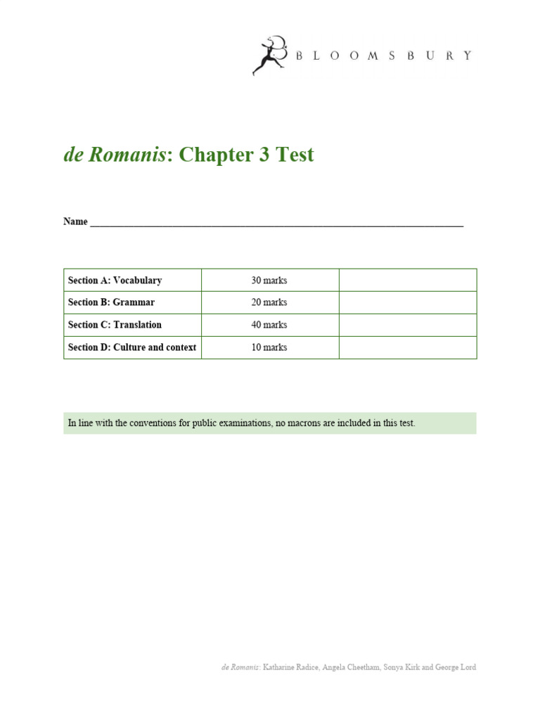 de Romanis Chapter 3 Test Overview | PDF | Verb | Part Of Speech