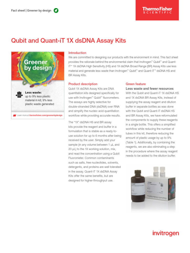 qubit-1x-dsdna-hs-assay-kit-green-fact-sheet | PDF | Dna | Assay