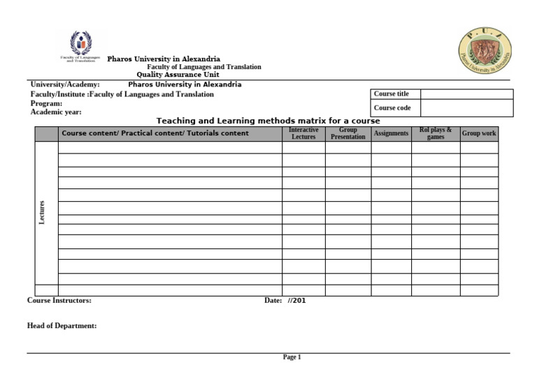 Teaching and Learning Matrix | PDF