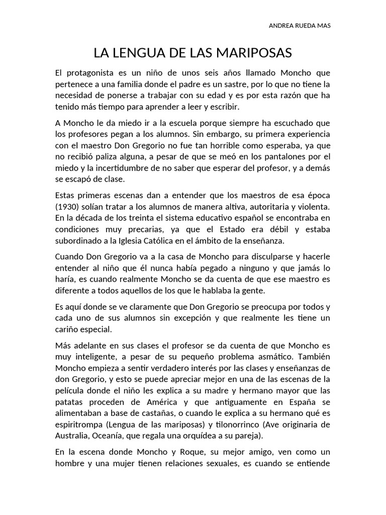 La enseñanza en "La lengua de las mariposas" | PDF